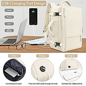 Rinlist Travel Backpack for Men Women, Airline Approved Carry-on Backpack, Anti Theft Personal Item Backpack, Waterproof Casual Daypack for College Weekender Business Hiking Gym Sports, Beige