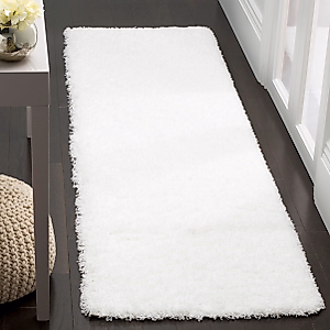 SAFAVIEH Laguna Shag Collection Runner Rug - 2'3" x 12', White, Solid Design, Non-Shedding & Easy Care, 2-inch Thick Ideal for High Traffic Areas in Living Room, Bedroom (SGL303W)