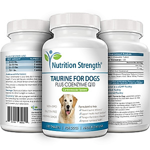 Nutrition Strength Taurine for Dogs, Support for a Healthy Heart Function, Resist Inflammatory Diseases, with Coenzyme Q10 to Help Manage Heart Failure and DCM in Dogs, 120 Chewable Tablets