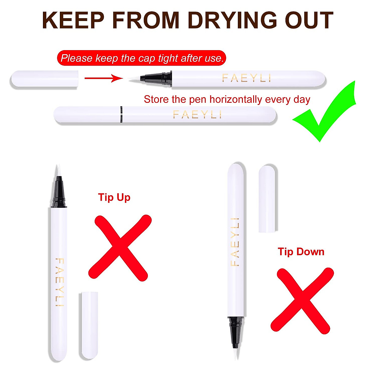 FAEYLI MAKEUP Ultra-Fine Felt-Tip or Microtip Liquid Eyeliner Pen White Waterproof Quick Drying Formula,021 Fl. Oz