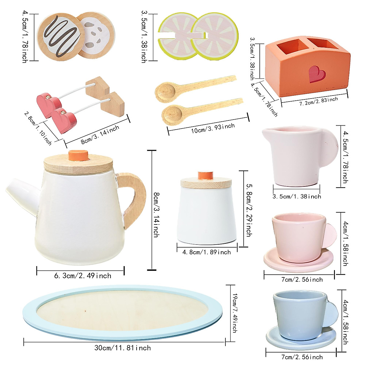 AOKAOK Wooden Tea Set for Little Girls - Play Kitchen Accessories, Kids Tea Party Set with Play Food - Perfect for Imaginative Play and Tea Party Fun!