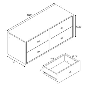 Prepac 4-Drawer Hanging Dresser and Floating Nightstand Set, Wall-Mount Nightstand and Dresser for Bedroom 16" D x 42.25" W x 17.25" H, White, WRBW-1401-2M