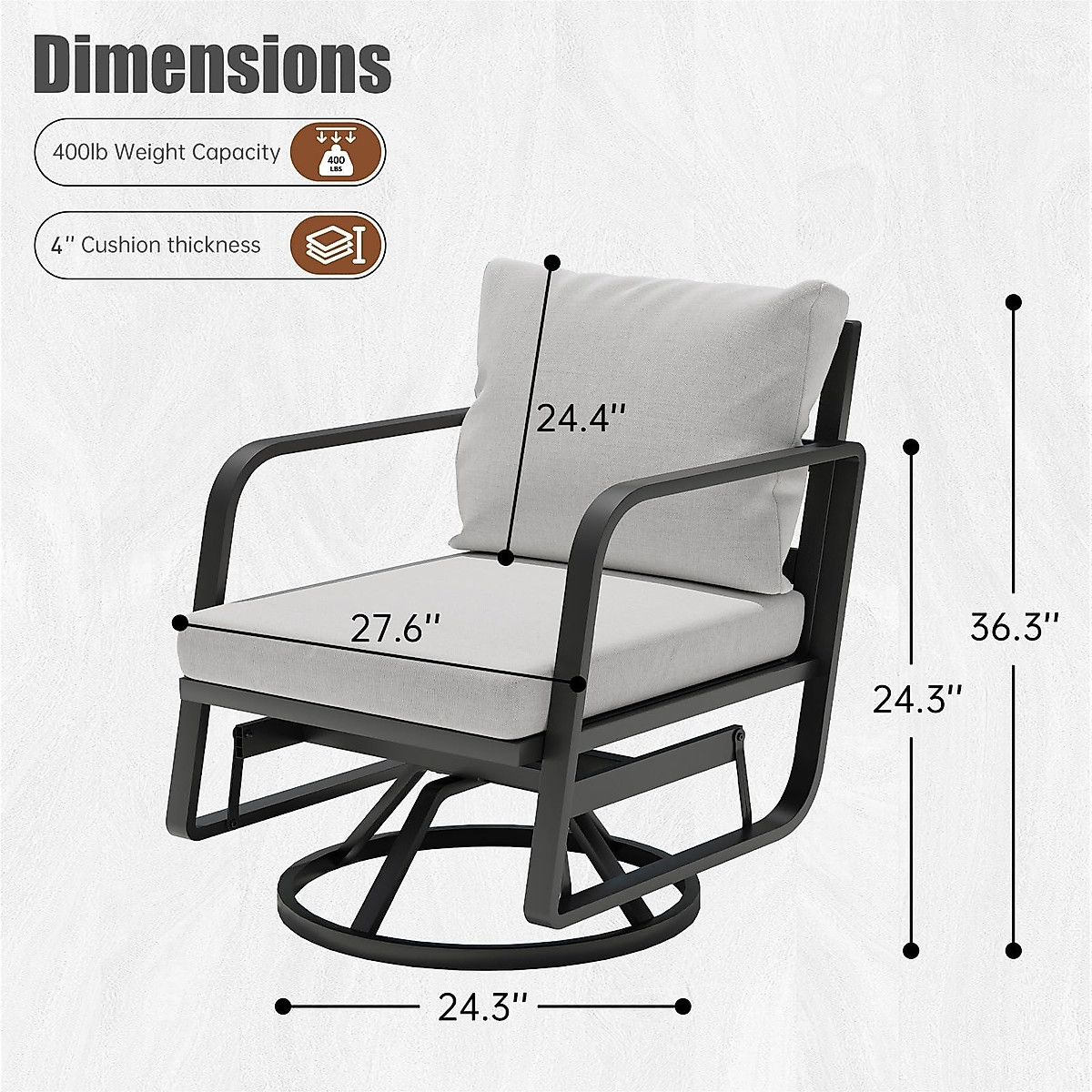 Patio Chairs Swivel Rocker Set: 1Set Aluminum Alloy Ensemble with 360° Swivel Rocking Chairs, Rust-Resistant Frame Cushions -Perfect for Backyard, Deck, Porch, and Balcony Decoration (1chair Only)
