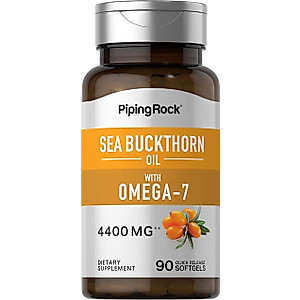 Piping Rock Sea Buckthorn Oil Capsules 4400mg | 90 Softgels | Sea Buckthorn Berry Extract | with Omega-7 | Gluten Free, Non-GMO