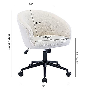 KCC Faux Fur Office Desk Chair, Comfy Fluffy Swivel Modern Leisure Armchair with Wheels, Upholstered Comfy Fuzzy Vanity Makeup Chair Height Adjustable for Teens Women Girls Elegant Home Office