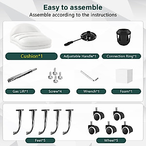 BFTOU White Rolling Stool Chair with Wheel Perfect for Home Work SPA Massage Height-Adjustable and Cost-Effective Swivel Stool with Low Back