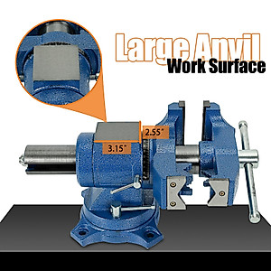 EASYBERG 5" Bench Vise with 5 inch Jaw Width 5 inch Jaw Opening 4 inch Throat Depth Ductile Iron, Multi-Purpose 360 Degree Head and Swivel Base Bench Vice with Anvil and Scale