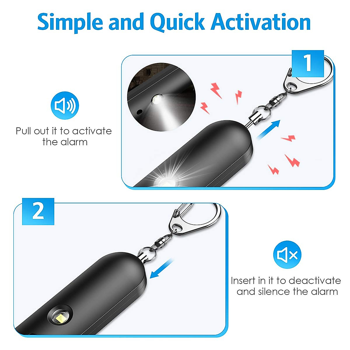 (Upgraded Version) Safe Sound Personal Alarm, 130dB Safesound Security Alarm Keychain, Dual Speakers, Emergency Self Defense Alarm with LED Light, for Kids, Women, Elderly (2 Pack)