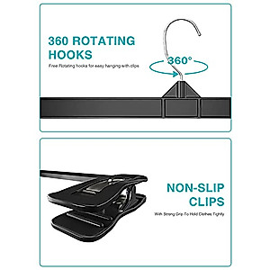 Titan Mall Pants Hangers - 30 Pack, Plastic Skirt Hanger with Non-Slip Big Clips and 360 Rotatable Chrome Hook, Heavy Duty Pants Hangers, Elegant and Economical for Hanging Pants (10 Inch, Black)