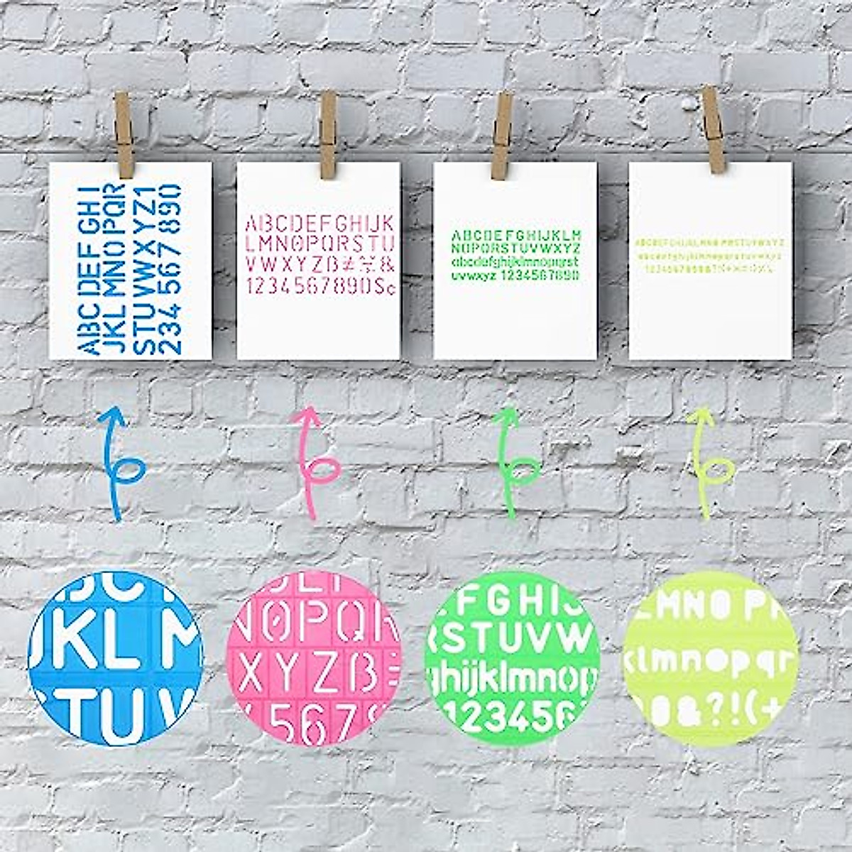 Bewudy 4 Pieces Letter Stencils Set, Plastic Alphabet Stencil Letters Number Stencils Ruler Guide Lines for Drawing Stencil Painting Learning DIY 4 Colours with 4 Size