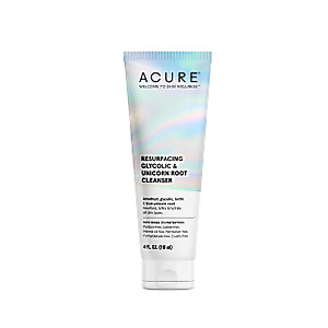 Acure Resurfacing Glycolic + True Unicorn Root Cleanser, 100% Vegan, Amethyst, Lactic, Resurface, Refine & Hydrates, All Skin Types, Rose, 4 Fl Oz