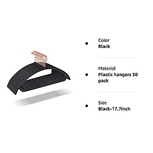 OIKA Hangers 50pack No Shoulder Bump Plastic Suit Hangers - Rose Gold Hooks,Non Slip Space Saving Clothes Hangers, Heavyduty Pants Hangers, Black Hangers