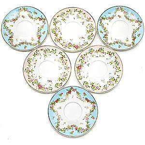 Set of 6 Vintage Floral Tea Cups and Saucers for Tea Party Supplies (Blue, Pink, 8oz)