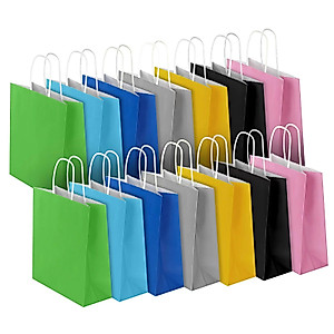 bagmad 70 Pack 8x4.75x10 inch Medium Multicolor Kraft Paper Bags with Handles bulk, 7 Assorted Colors Craft Gift Wrap Bags for Party Favors Grocery Shopping Christmas Birthday Bags（Medium Size