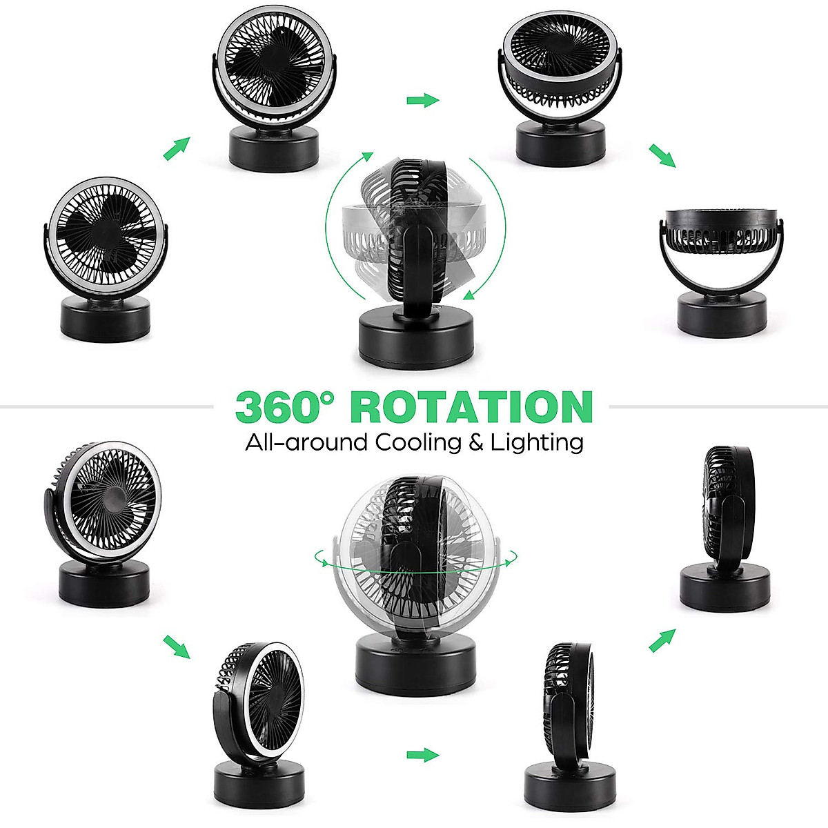 Odoland Portable Camping Fan with LED Lantern, Battery Operated Tent Fan Light Lamp with Hanging Hook for Camping, Hiking, Hurricane, Outages, Emergency Gear