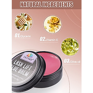 Lash Lift Glue Balm EBANKU Upgrade Lash Lift Glue Adhesive, Lash Lift Balm with Brush Pads Kit Strong Viscosity Lifting Curling and Nourishing Eyebrow Lamination Glue Balm Strawberry Scent 0.71Oz