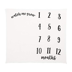 Little Pear Baby Milestone Marker Blanket, Gender-Neutral Baby Monthly Growth Chart, Baby Girl or Baby Boy Keepsake Blanket, Black & White