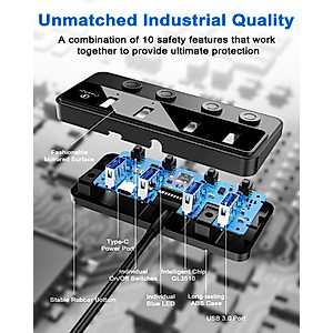 Qeefun 4-Port USB Hub 3.0, Individual LED Power Switches USB Extension 2ft USB Extender 5V/3A USB Adapter for Laptop, PC, USB Flash Drives, and More……