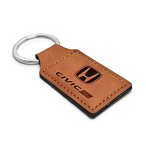 iPick Image Compatible with Honda Civic Si Rectangular Brown Leatherette Key Chain