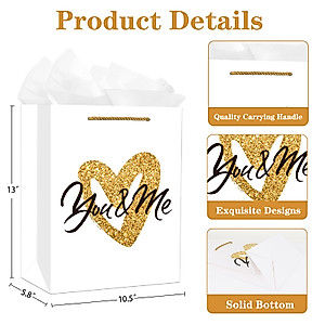 D4DREAM 13"Large Anniversary Paper Gift Bag with Handle for Him Her You and Me Valentines Day Gifts Bag with Tissue Paper for Husband Wife Boyfriend Girlfriend Newlyweds Couple Birthday Party Supplies