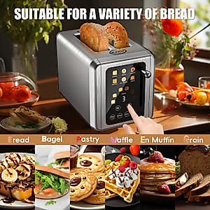 Touch screen Toaster slice, Stainless Steel Digital Timer Toaster with Sound Function, 6 Bread Types & 6 Shade Settings, Smart Extra Wide Slots Toaster with Bagel, Defrost Functions (silver, 2)