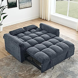 ERYE 3-in-1 Loveseat Futon Sofa Convertible Twin Bed,Love Seat W/Pull Out Sleeper Couch Bed & Reclining Backrest for RV Office Small Space Living Room Furniture Sets
