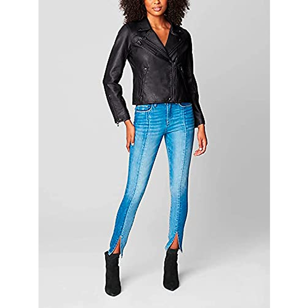 [BLANKNYC] womens Luxury Clothing Semi Fitted Vegan Leather Motorcycle Jacket, Onyx, Large US