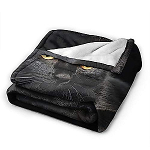 Cute Black Cat with Yellow Eyes Soft Throw Blanket All Season Microplush Warm Blankets Lightweight Tufted Fuzzy Flannel Fleece Throws Blanket for Bed Sofa Couch 60"x50"