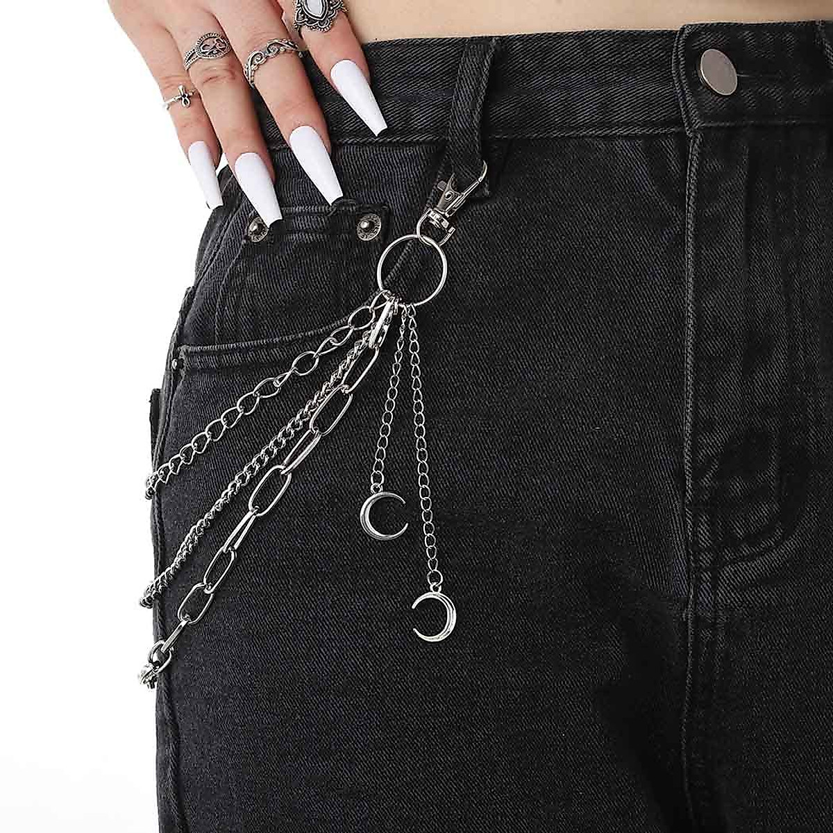 Tgirls Hip Hop Pants Chain Acrylic Jean Chain for Women Punk Pocket Chains for Men Layered Goth Keychains Colorful Trouser Chain Rock Wallet Chain Body Accessories for Girls (3 Moon)