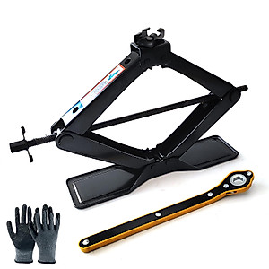 Scissor Jack with Wider Base - 3 Ton (6614 lbs) Steel Car Jack Kit with Ratchet Handle, Portable Tire Lift Jack for Auto SUV, RV, MPV