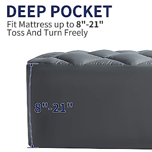 King Mattress Pad Cover Cooling Mattress Topper Pillow Top Breathable Mattress Toppers Quilted Fitted (8-21 Inch Fitted Deep Pocket,Grey)