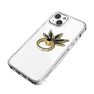 Cell Phone Ring Grip 360 Degree Rotation, Sparkly Crystal Stones Happy Leaf Design, Compatible with iPhone and Android Phone,Gold/Green,6008A-30