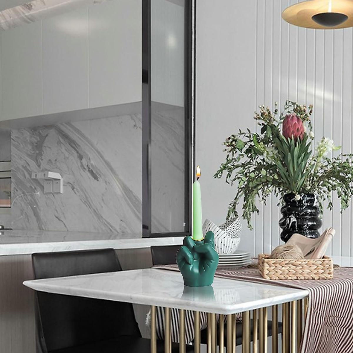 DUMEINA Funny Hand Shaped Candlestick for Taper Candles, Decorative Candle Holders for Party,Wedding,Dinning,Home Decorations,Fits 0.86 Inch Thick Candle&Led Candles(Green)