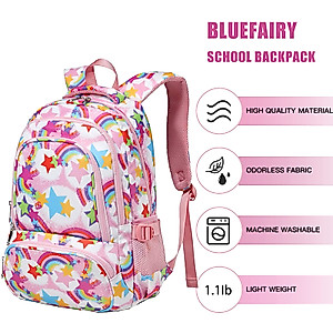 BLUEFAIRY Kids Backpack for Girls Elementary Primary School Bags for Kindergarten Childs Bookbags Lightweight Cute Gifts 17" Mochilas Escolares para Niñas de 6 7 8 9 Rainbow Pink