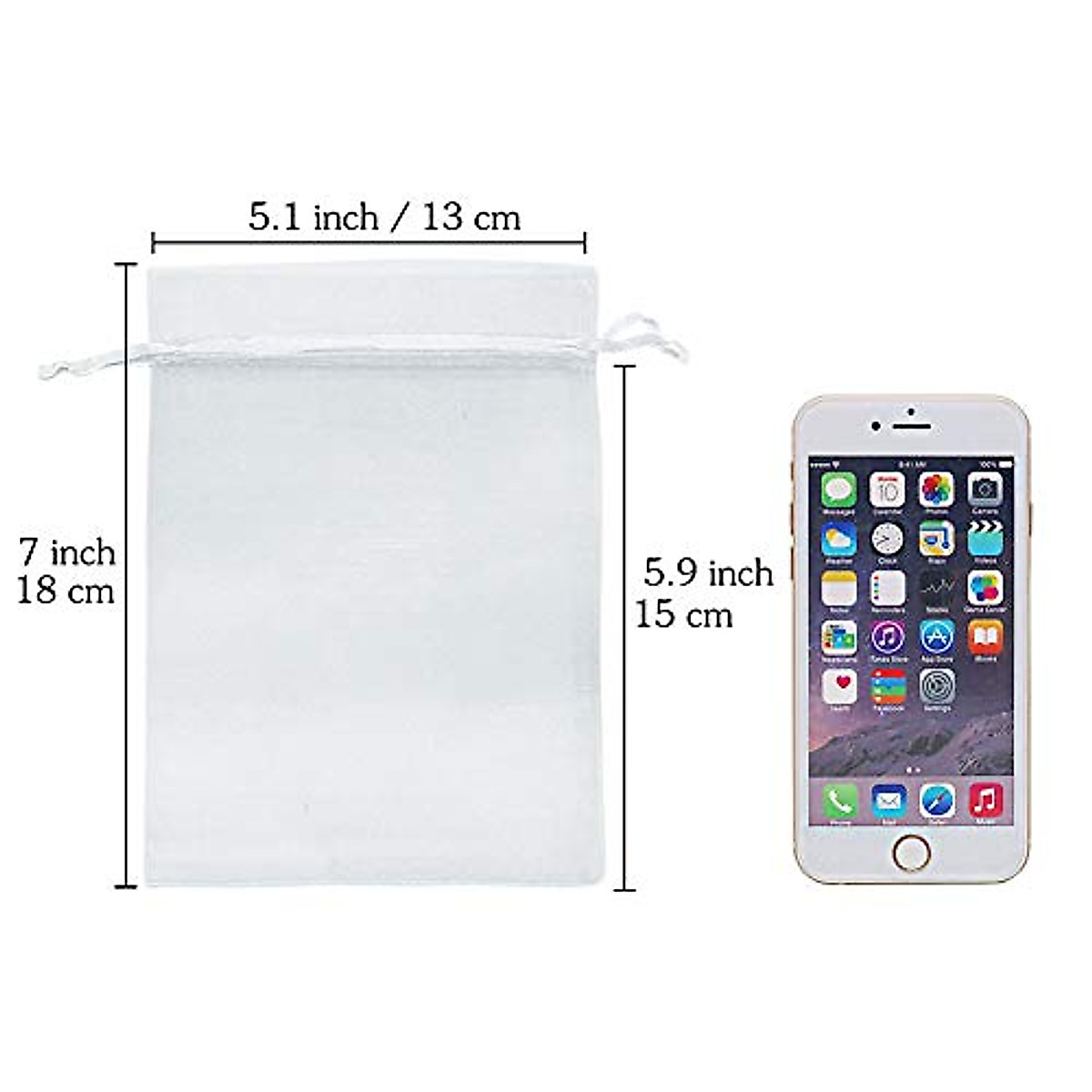 HRX Package White Organza Gift Bags 5x7 inch 100pcs, Mesh Jewelry Pouches Drawstring Bags Empty Sachet for Christmas Candy Present Wedding Giveaways