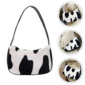 VALICLUD Shoulder Bag for Women Mini Furry Handbag Underarm Purse Cow Print Clutch Bag Faux Fur Purse