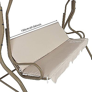 Outdoor Swing Cushion Cover Patio Swing Cushion Replacement 3 Seater Swing Seat Cushion Cover Waterproof (Beige)