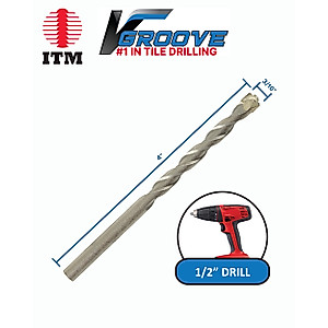 ITM V-GROOVE - VG-4002B - 3/16" X 4" - 25 Pack - Porcelain Tile Drill Bits - Carbide Tipped Drill Bits for Porcelain, Ceramic, Marble, Stone and Glass Tile