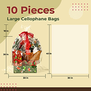 NPLUX 10 Pack Cellophane Gift Bags Large Treat Bags Clear Plastic Gift Bags Cellophane Wrap for Gift Baskets (30×40IN)