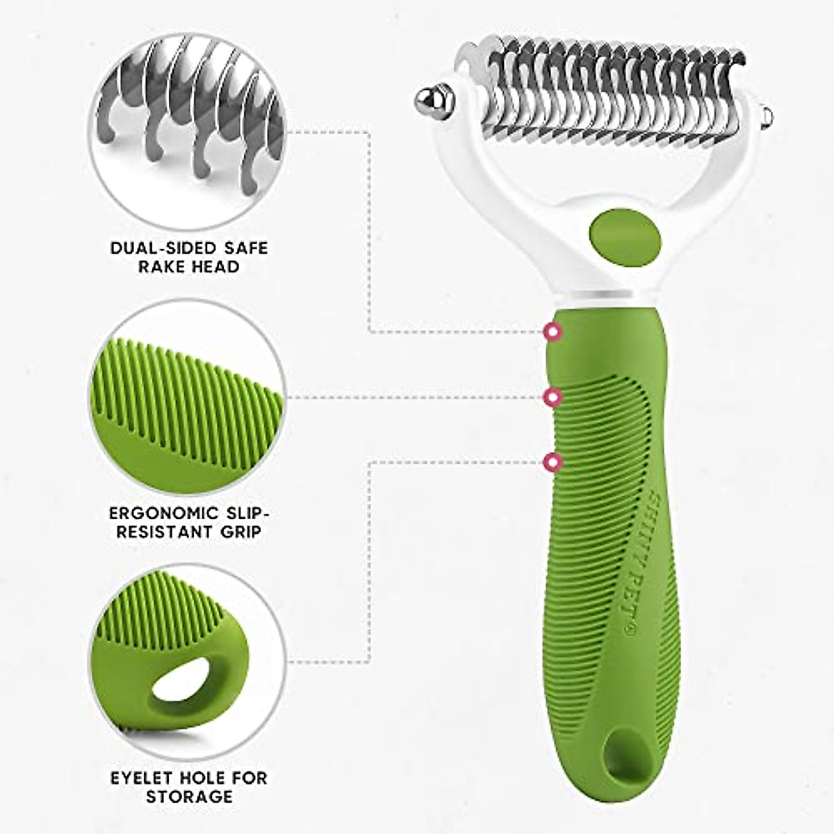Undercoat Rake for Dogs & Cats - Double Sided Comb for Detangling and Removing Knots - 2 Sided Dematting Tool - Deshedding Brush for Grooming Pets with Long Hair Prone to Matting - Ebook Guide