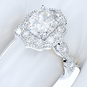 PRSTANI Sterling Silver Vintage Milgrain 2CT Oval Cut Genuine Moissanite Promise Ring Halo Engagement Ring (7)