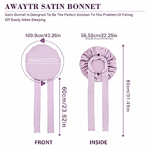 Satin Hair Bonnet Wide Band - Silk Like Sleeping Bonnets for Curly Hair Hair Wrap for Night Cap with Tie Band Breathable Satin Bonnet for Women and Girls (Purple)