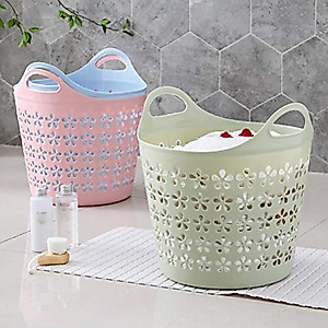 DOITOOL Laundry Baskets, Large Size Plastic Laundry Storage Basket Household Clothes Toy Laundry Basket Portable (Green)