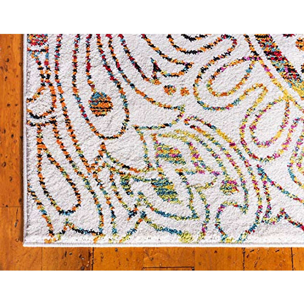 Unique Loom Lyon Collection Colorful Abstract Floral Rainbow Gradient Area Rug, 4 x 6 Feet, Ivory/Pink