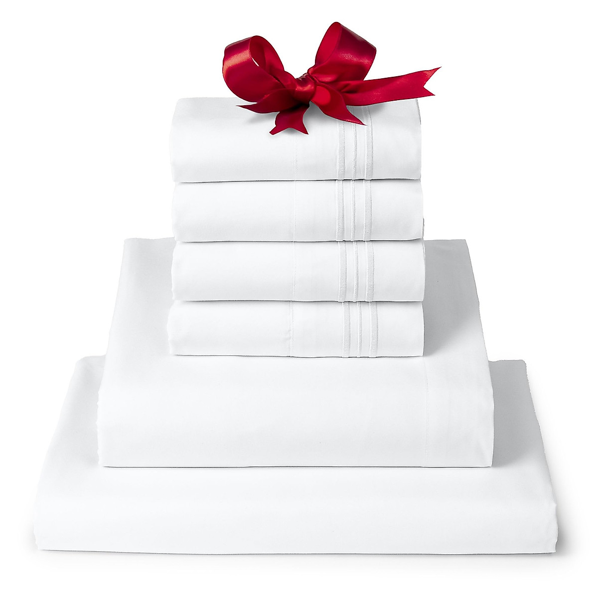 Mellanni Full Sheet Set - 6-Piece Iconic Collection Bedding, (Including 4 Pillowcases), 16-Inch Deep Pocket, Easy Care, Extra Soft, Cooling Sheets, Brushed Microfiber - White