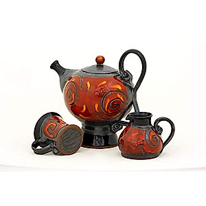 Handmade Pottery Teapot, Kitchen Decor, Art Ceramic Decor, Stoneware Kettle, Red and Black Teapot