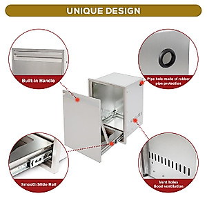 biosp Built-in Pull Out Trash Bin Propane Tank Drawer 19"" W x 27"" H x 16"", Outdoor Kitchen Lower Sliding Rails Stainless Steel Tray Storage for BBQ Island, Patio, Lawn, Garden, Yard, silver