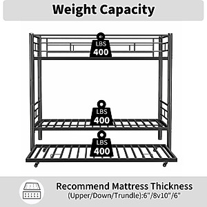 QSOSTNS Twin Over Twin Bunk Bed with Trundle, Heavy Duty Bunk Beds Frame with Side Ladders Convertible Bunkbed with Safety Guard Rails, No Box Spring Needed (Black)