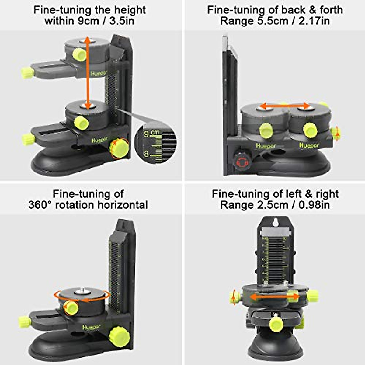 Huepar Fine-tuning Bracket Laser Level Adapter, Multifunctional Magnetic Pivoting Base with Adjustable Clip, 360° Adjustable Support with 1/4"-20 Male Threaded, Height Adjustment - PV10+