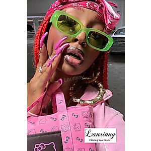 Laurinny Green Sunglasses for Women Retro 90s Vintage Fashion Narrow Rectangle Frame Lime Green Glasses